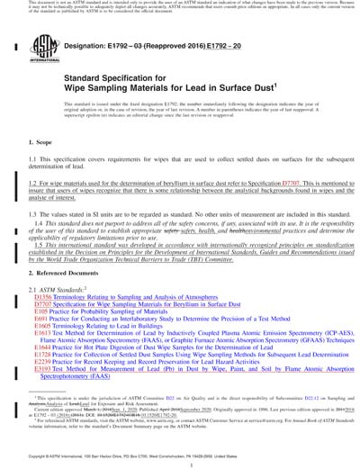 ASTM E1792-20 Red - Standard Specification for Wipe Sampling Materials ...