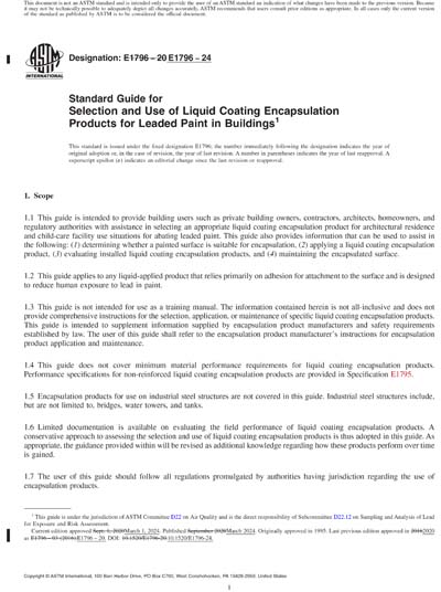 ASTM E1796-24 Red - Standard Guide for Selection and Use of Liquid ...