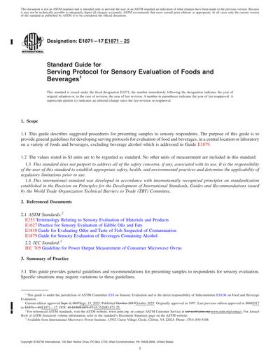 ASTM E1871-25 Red - Standard Guide for Serving Protocol for Sensory ...