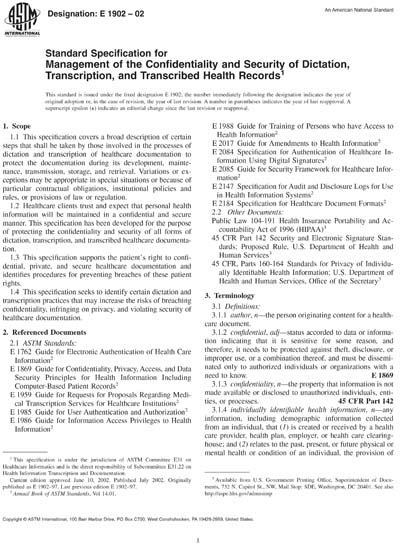 ASTM E1902-02 - Standard Guide for Management of the Confidentiality ...