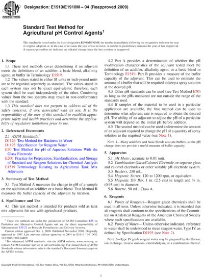 ASTM E1910/E1910M-04(2009) - Test Method for Agricultural pH Control Agents