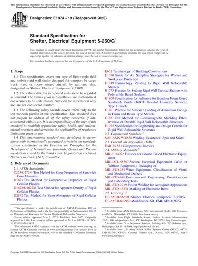 ASTM E1974-19(2025) - Standard Specification for Shelter, Electrical ...