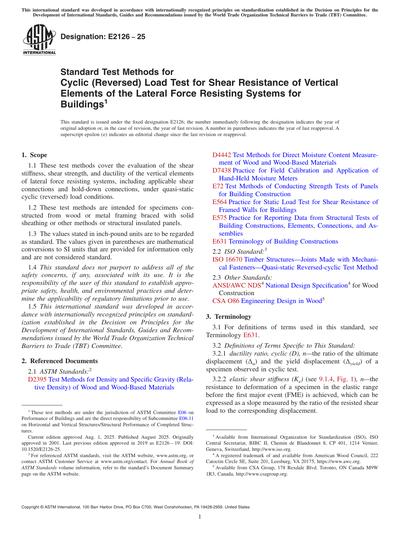 ASTM E2126-25 - Standard Test Methods for Cyclic (Reversed) Load Test ...