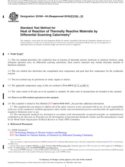 ASTM E2160-23 Red - Standard Test Method for Heat of Reaction of ...