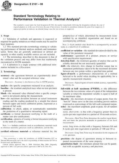 ASTM E2161-08 - Standard Terminology Relating to Performance Validation ...