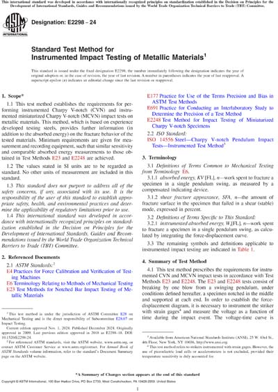 ASTM E2298-24 - Standard Test Method for Instrumented Impact Testing of ...