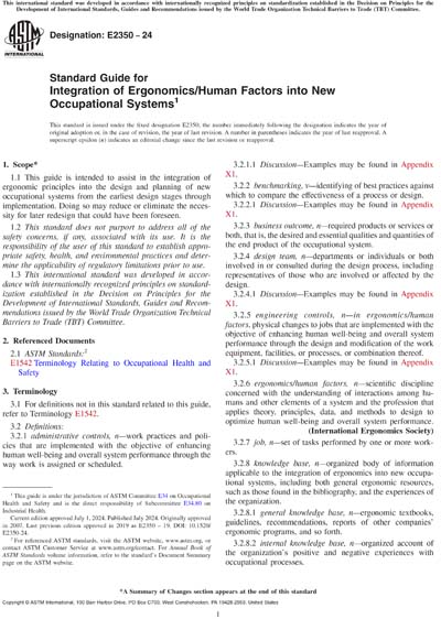 ASTM E2350-24 - Standard Guide for Integration of Ergonomics/Human ...