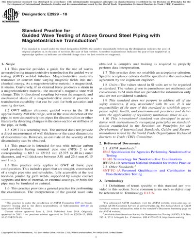 ASTM E2929-18 - Standard Practice for Guided Wave Testing of Above ...