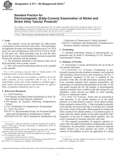 ASTM E571-98(2003)e1 - Standard Practice for Electromagnetic (Eddy ...