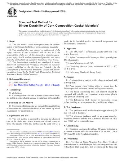 ASTM F148-13(2025) - Standard Test Method for Binder Durability of Cork ...
