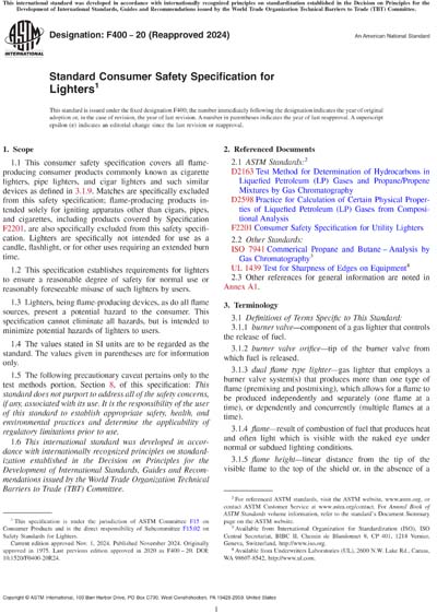 ASTM F400-20(2024) - Standard Consumer Safety Specification for Lighters