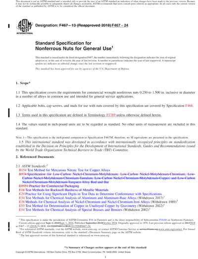 ASTM F467-24 Red - Standard Specification for Nonferrous Nuts for ...