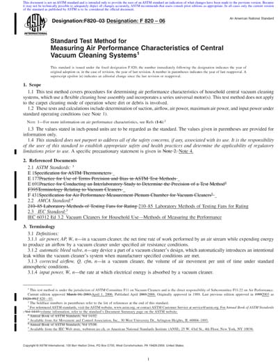 ASTM F820-11 Red - Standard Test Method for Measuring Air Performance ...