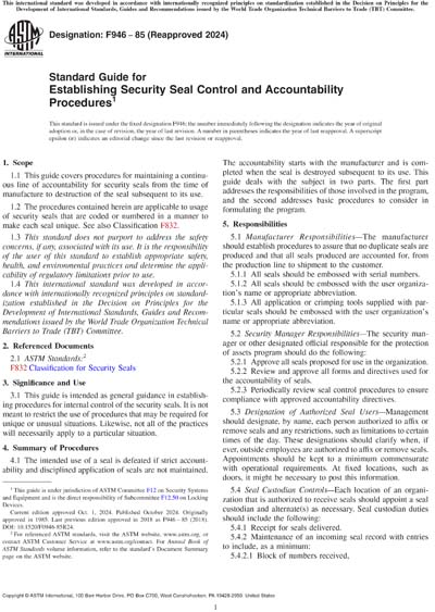 ASTM F946-85(2024) - Standard Guide for Establishing Security Seal ...