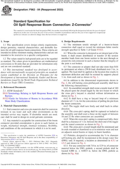 ASTM F962-04(2023) - Standard Specification for Oil Spill Response Boom ...