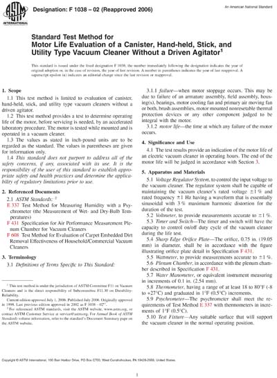 ASTM F1038-02(2006) - Standard Test Method for Motor Life Evaluation of ...