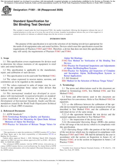 ASTM F1061-08(2020) - Standard Specification for Ski Binding Test Devices