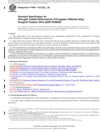 ASTM F1091-20 Red - Standard Specification for Wrought Cobalt ...