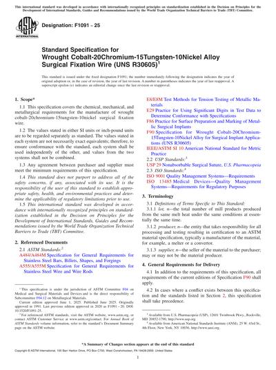 ASTM F1091-25 - Standard Specification for Wrought Cobalt-20Chromium ...