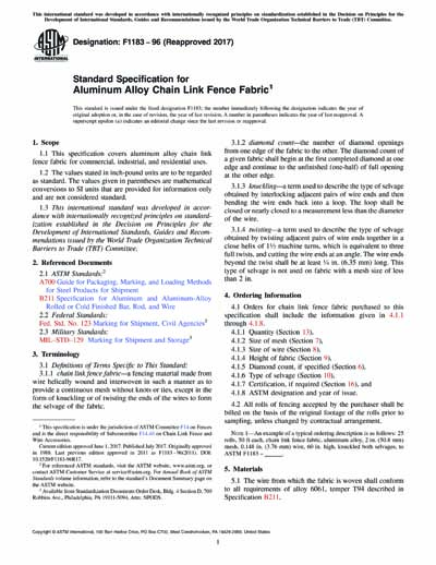 ASTM F1183-96(2017) - Standard Specification for Aluminum Alloy Chain ...