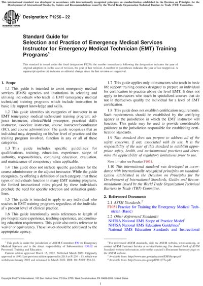 ASTM F1256-22 - Standard Guide for Selection and Practice of Emergency ...