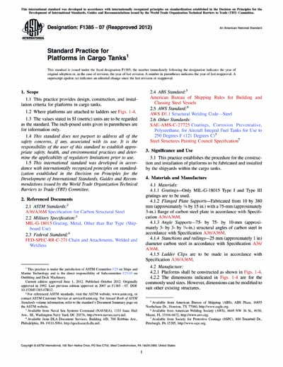 ASTM F1385-07(2012) - Standard Practice for Platforms in Cargo Tanks