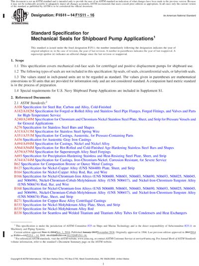 ASTM F1511-16 Red - Standard Specification for Mechanical Seals for ...