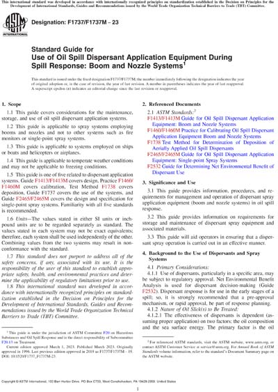 ASTM F1737/F1737M-23 - Standard Guide for Use of Oil Spill Dispersant ...