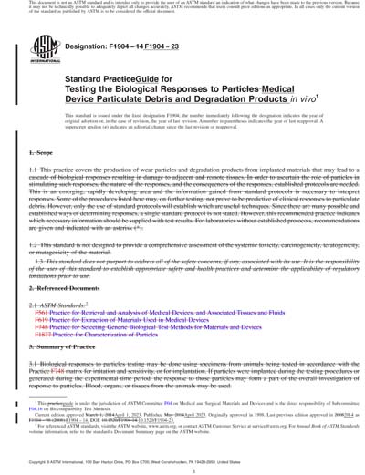 ASTM F1904-23 Red - Standard Guide for Testing the Biological Responses ...
