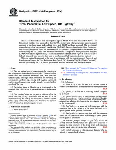 ASTM F1923-98(2014) - Standard Test Method for Tires, Pneumatic, Low ...