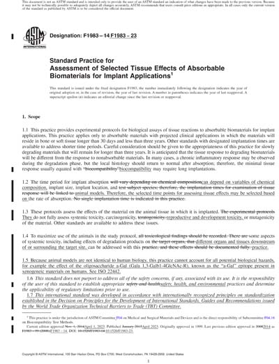 ASTM F1983-23 Red - Standard Practice for Assessment of Selected Tissue ...
