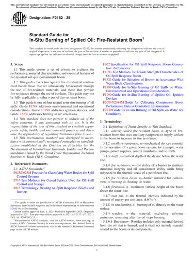 ASTM F2152-25 - Standard Guide for In-Situ Burning of Spilled Oil: Fire ...