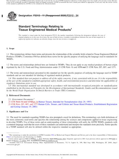 ASTM F2312-24 Red - Standard Terminology Relating to Tissue Engineered ...