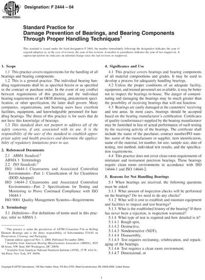 ASTM F2444-04 - Standard Practice for Damage Prevention of Bearings ...