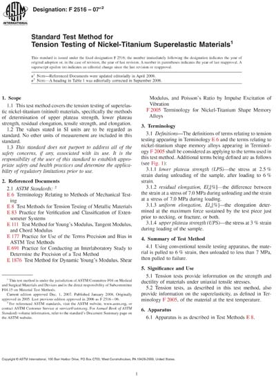ASTM F2516-07 - Standard Test Method for Tension Testing of Nickel ...