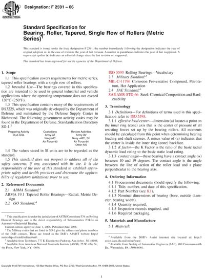 ASTM F2591-06 - Standard Specification for Bearing, Roller, Tapered ...