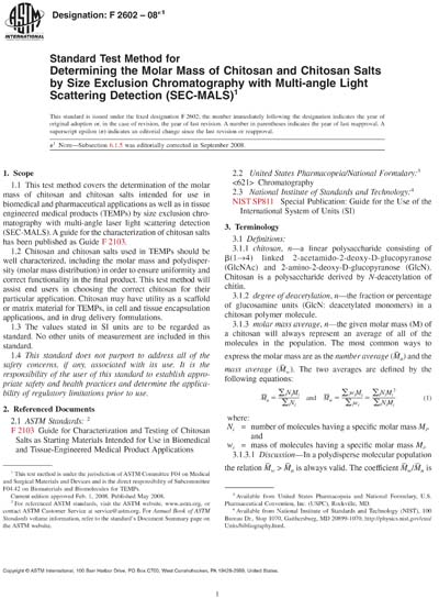 ASTM F2602-08 - Standard Test Method for Determining the Molar Mass of ...