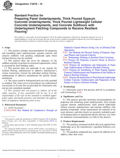 ASTM F2678-10 - Standard Practice for Preparing Panel Underlayments ...