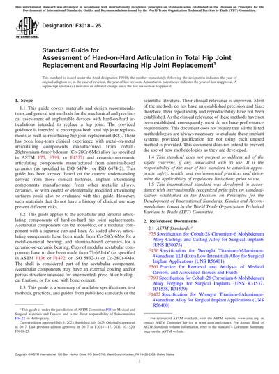 ASTM F3018-25 - Standard Guide for Assessment of Hard-on-Hard ...