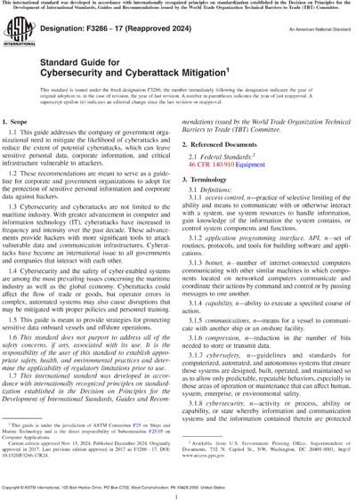 ASTM F3286-17(2024) - Standard Guide for Cybersecurity and Cyberattack ...