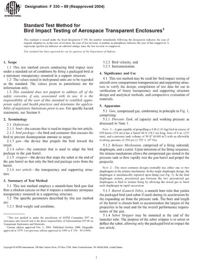 ASTM F330-89(2004) - Standard Test Method for Bird Impact Testing of ...