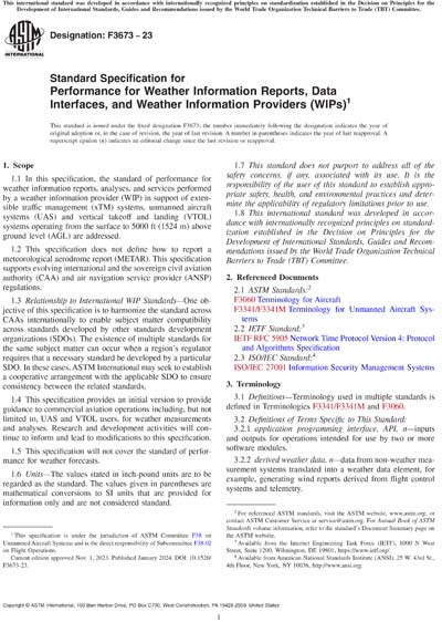 ASTM F3673-23 - Standard Specification for Performance for Weather ...