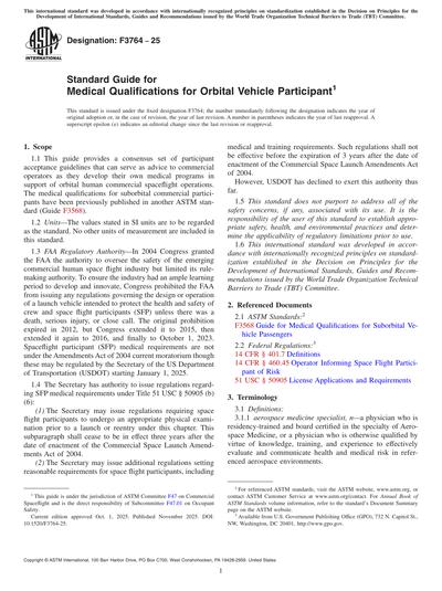 ASTM F3764-25 - Standard Guide for Medical Qualifications for Orbital ...