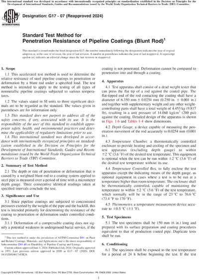 ASTM G17-07(2024) - Standard Test Method for Penetration Resistance of ...