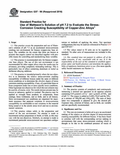 ASTM G37-98(2016) - Standard Practice for Use of Mattsson's Solution of ...