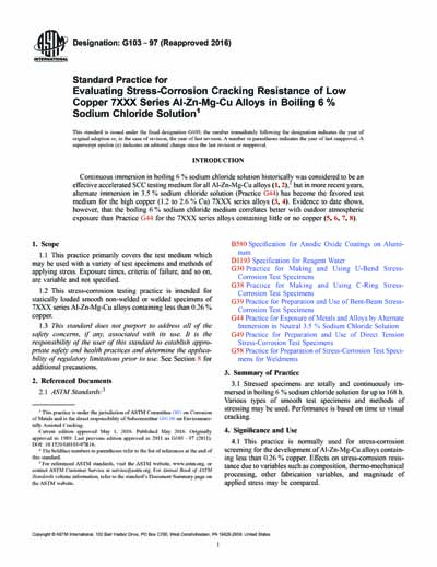 ASTM G103-97(2016) - Standard Practice for Evaluating Stress-Corrosion ...