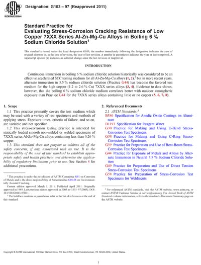 ASTM G103-97(2011) - Standard Practice for Evaluating Stress-Corrosion ...