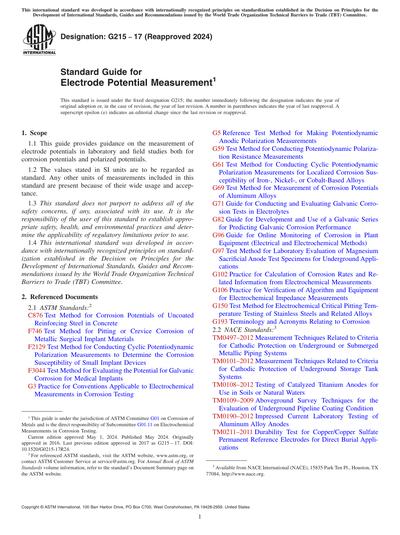 ASTM G215-17(2024) - Standard Guide for Electrode Potential Measurement