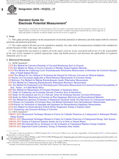ASTM G215-17 Red - Standard Guide for Electrode Potential Measurement ...