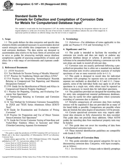 ASTM G107-95(2002) - Standard Guide for Formats for Collection and ...
